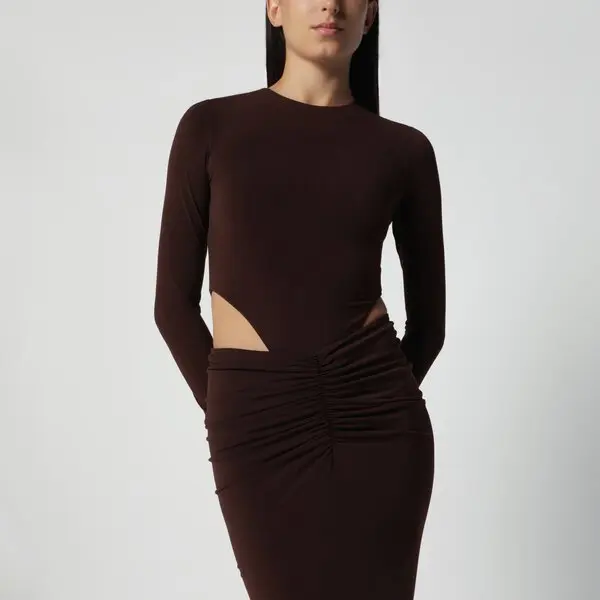 Andamane Crewneck Midi Dress With Waist Cut-out - Brown