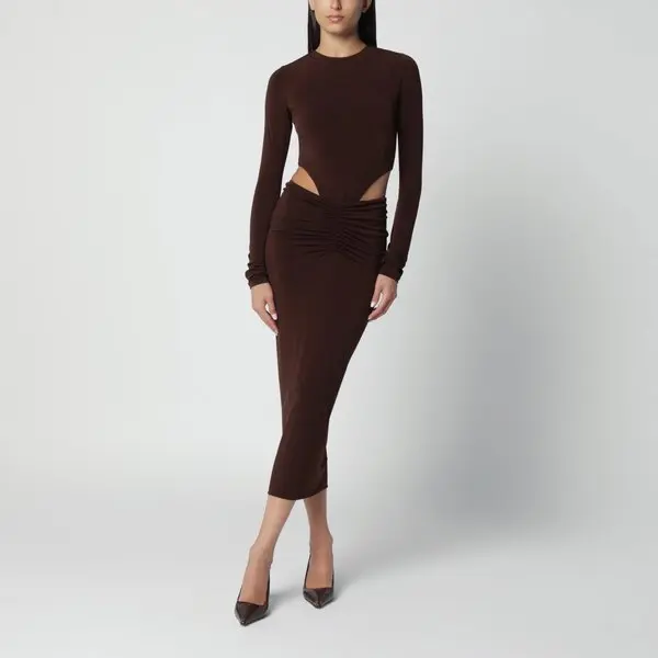 Andamane Crewneck Midi Dress With Waist Cut-out - Brown