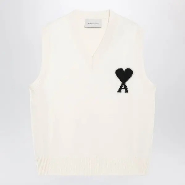 AMI Paris De Coeur Wool Vest - White