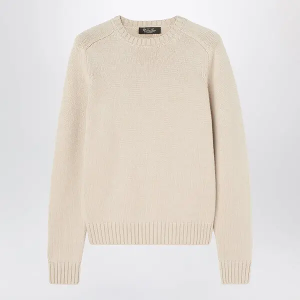 Loro Piana Beige Melange Cashmere Crewneck Sweater - Cream
