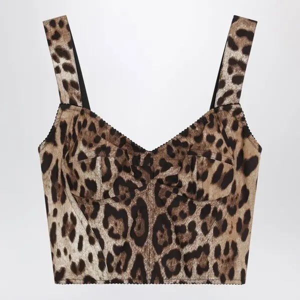 Dolce & Gabbana Leopard-print Cotton Bustier Top - Brown