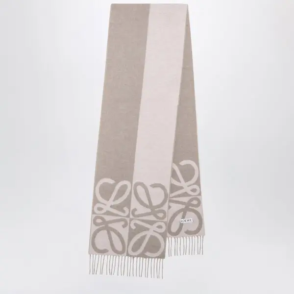 Loewe Anagram Jacquard Scarf In Pink / Beige Wool And Cashmere - Cream