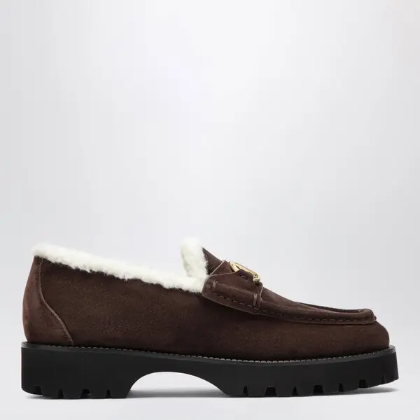 Valentino Garavani Suede Shearling Loafers - Brown