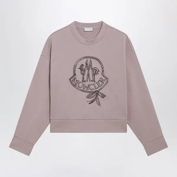 Moncler Cotton Sweatshirt With Embroidered Logo - Pink