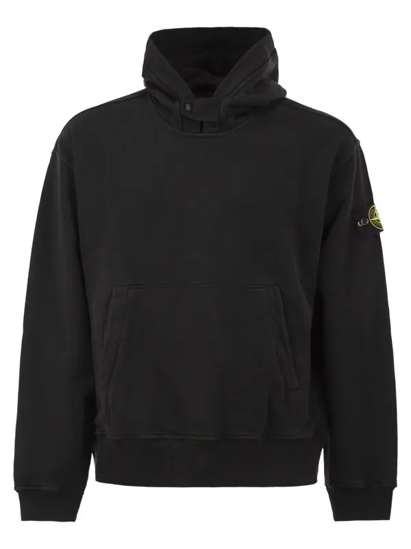 Stone Island Oversized Raglan Sleeve Hoodie - Black