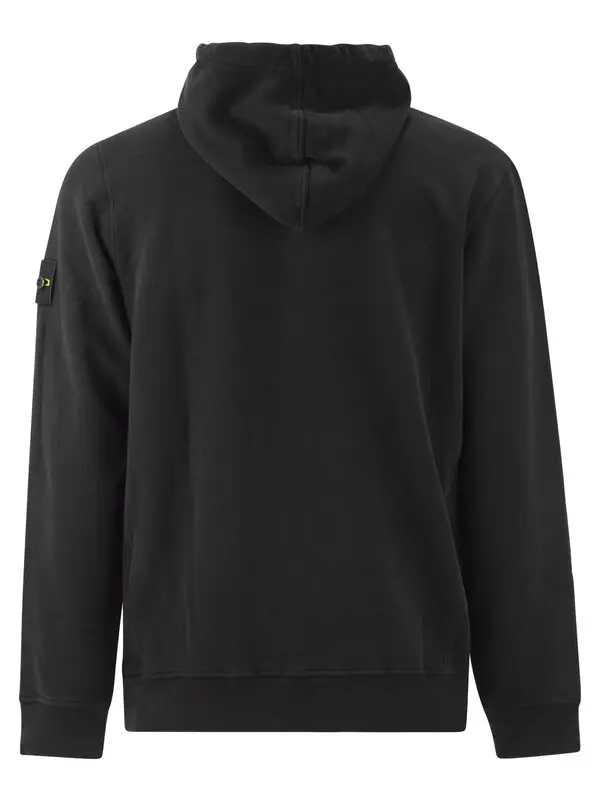 Stone Island Cotton Hooded Sweatshirt With Compass Badge - Black