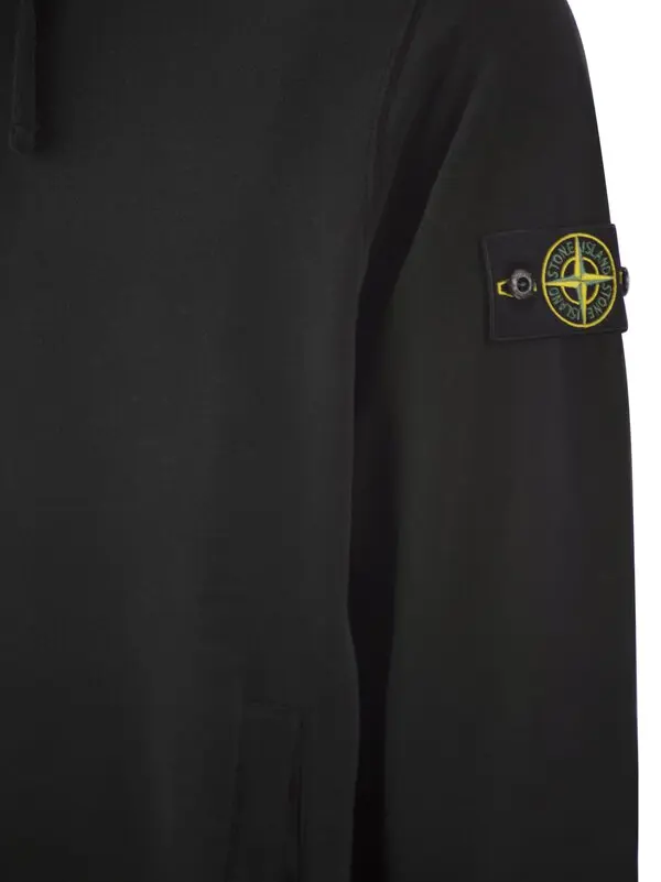 Stone Island Cotton Hooded Sweatshirt With Compass Badge - Black