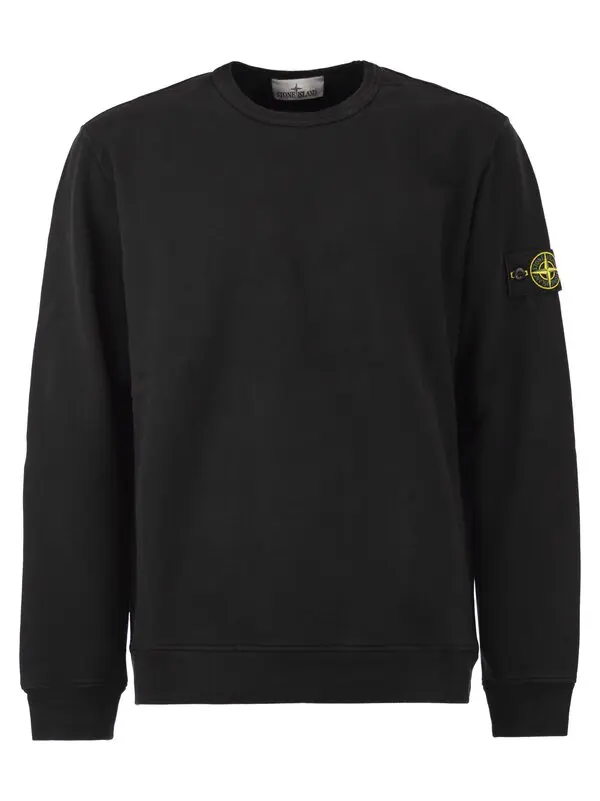 Stone Island Cotton Crew Neck Sweatshirt With Compass Badge - Black