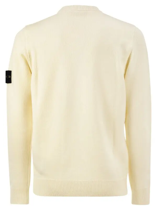 Stone Island Crew Neck Jumper With Reverse Stitch Details - Cream