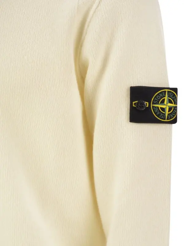 Stone Island Crew Neck Jumper With Reverse Stitch Details - Cream