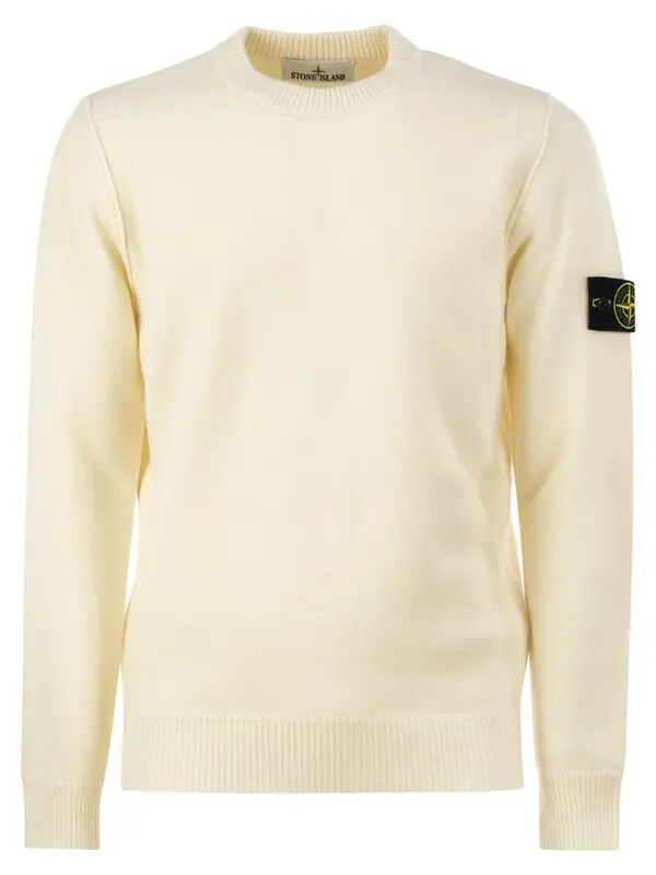 Stone Island Crew Neck Jumper With Reverse Stitch Details - Cream