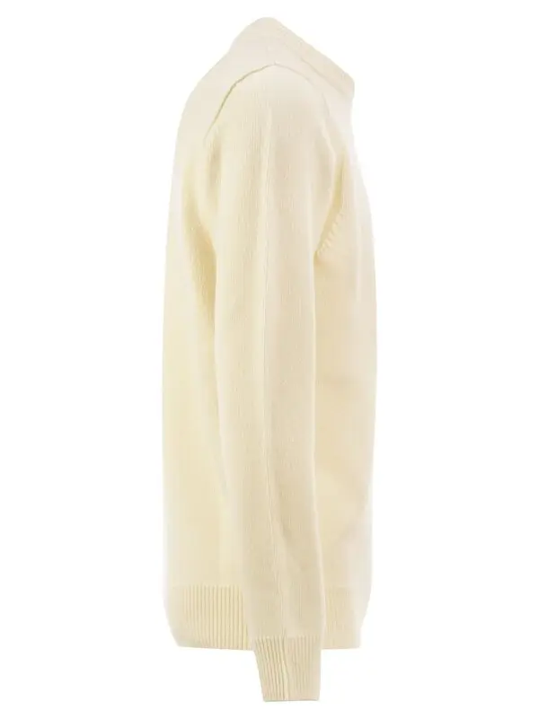 Stone Island Crew Neck Jumper With Reverse Stitch Details - Cream