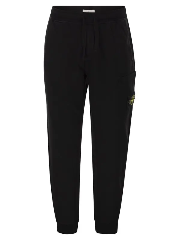Stone Island Cotton Jogger Trousers With Cargo Pocket And Compass Badge - Black