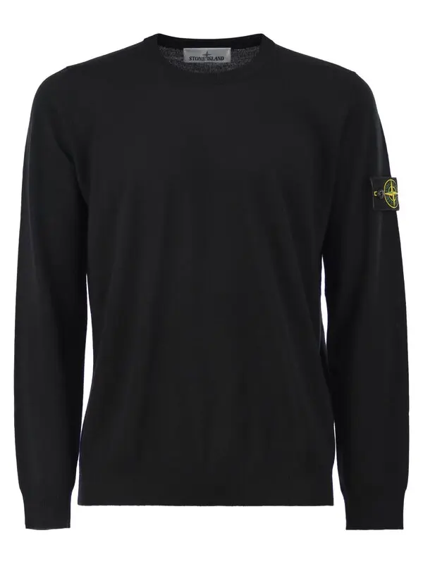 Stone Island Rws Pure Lightweight Wool Crew-neck Jumper With Embossed Stitching - Black