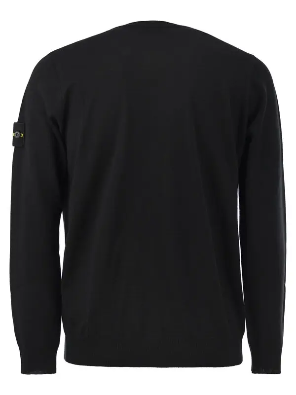 Stone Island Rws Pure Lightweight Wool Crew-neck Jumper With Embossed Stitching - Black