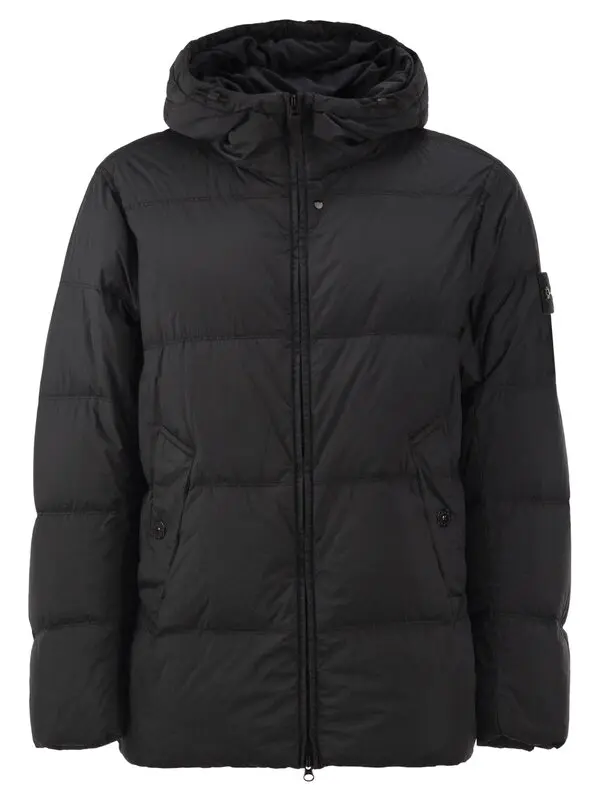 Stone Island Garment Dyed Crinkle Reps Ny Hooded Down Jacket - Blue