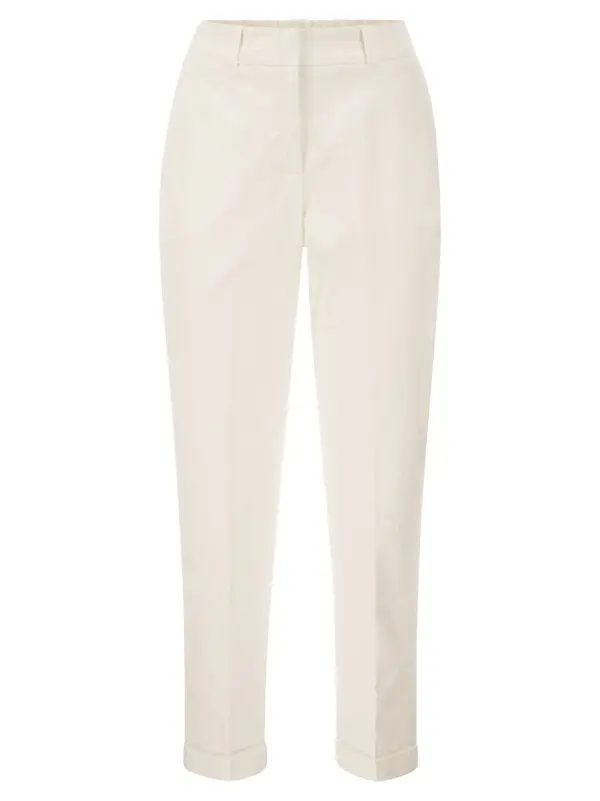 Peserico Stretch Cotton Tapered Trousers With Elasticated Waistband - White