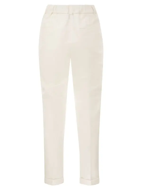 Peserico Stretch Cotton Tapered Trousers With Elasticated Waistband - White