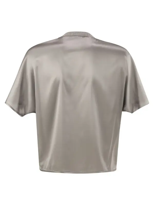 Peserico Stretch Silk Blouse With Lurex Knit Neckline - Multicolor