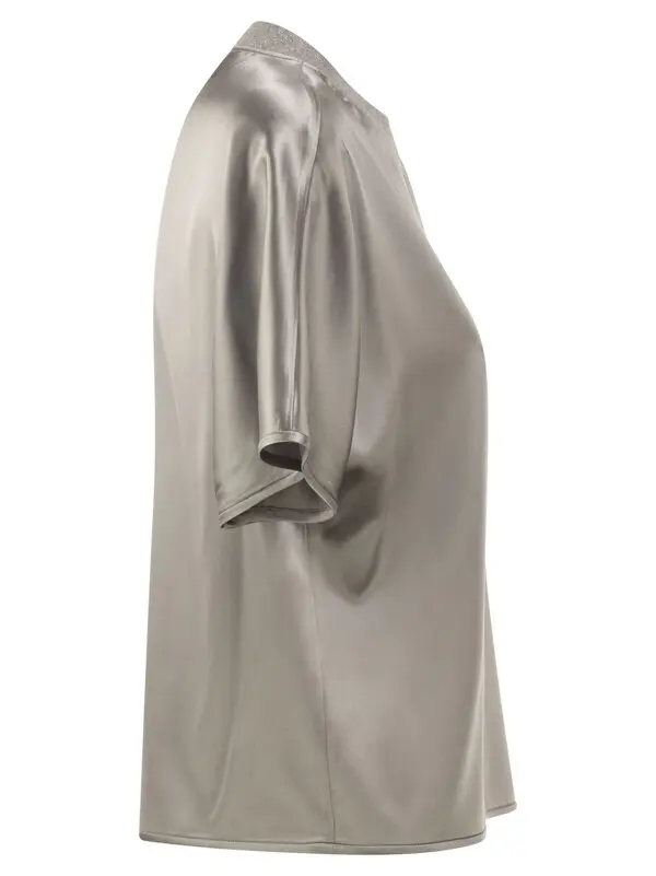 Peserico Stretch Silk Blouse With Lurex Knit Neckline - Multicolor