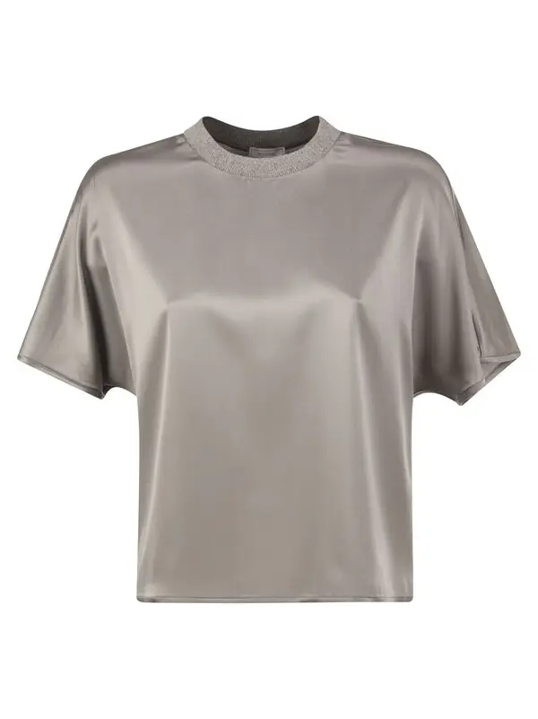 Peserico Stretch Silk Blouse With Lurex Knit Neckline - Multicolor