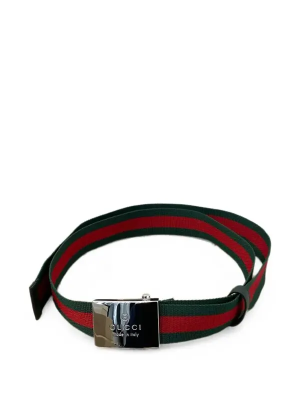 Gucci Fabric Belt With Engraved Plaque Buckle - Multicolor