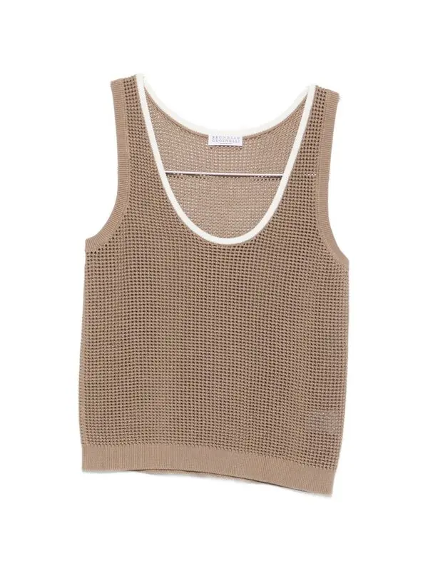 Brunello Cucinelli Sleeveless Open-knit Top With Contrast Trim - Multicolor