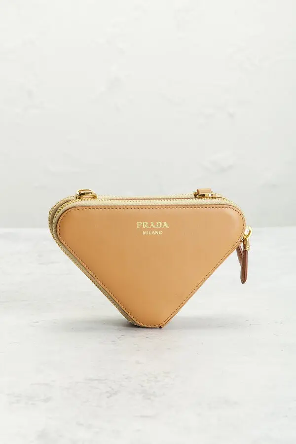 Prada Raffia Mini Triangle Shoulder Bag In Beige