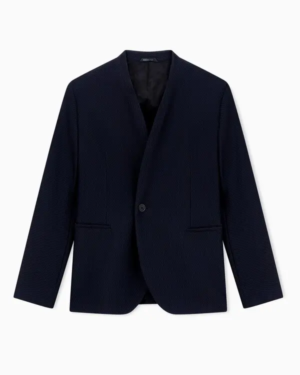 Giorgio Armani Single-breasted Jacket In Technical Waffle Fabric - Black