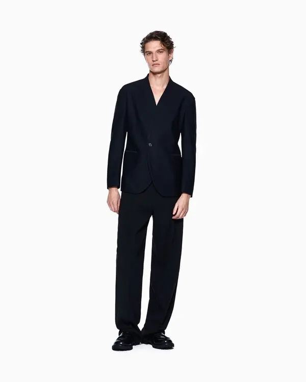 Giorgio Armani Single-breasted Jacket In Technical Waffle Fabric - Black