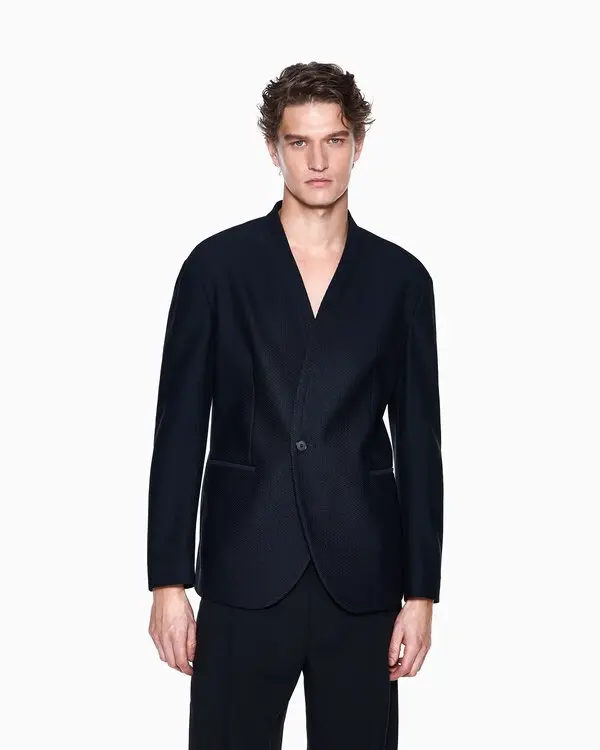 Giorgio Armani Single-breasted Jacket In Technical Waffle Fabric - Black