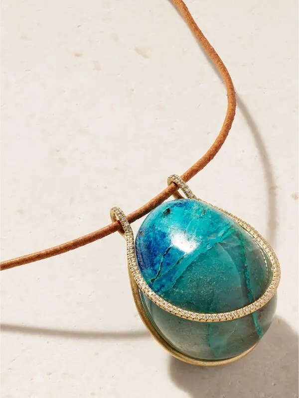Marisa Klass 18-karat Gold, Diamond And Chrysocolla Necklace - Blue