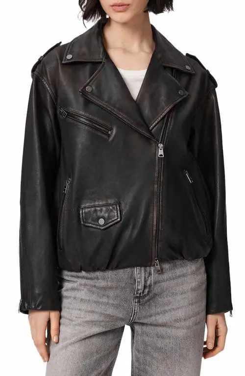 ALLSAINTS Samina Leather Biker Jacket - Black/brown