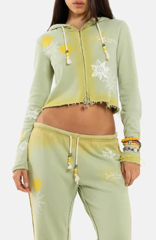 JADED LONDON Two-toned Graphic Cropped Full Zip Hoodie - Green