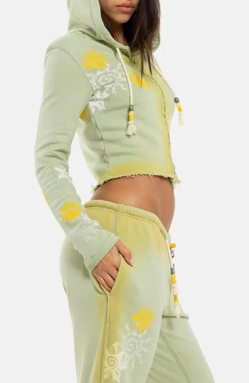 JADED LONDON Two-tone Graphic Cropped Full Zip Hoodie