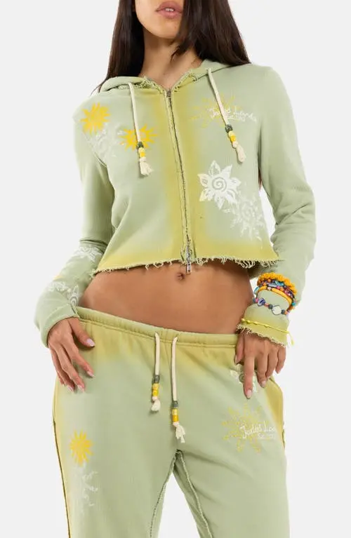 JADED LONDON Two-tone Graphic Cropped Full Zip Hoodie