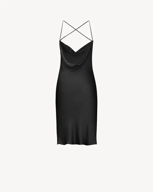 Saint Laurent Backless Cowl Neck Silk Satin Dress