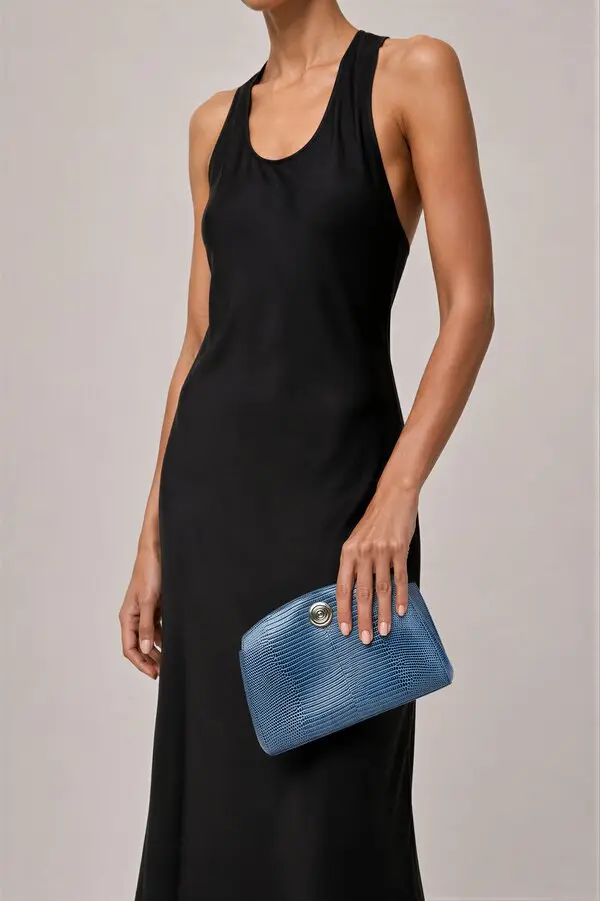LIFFNER Pushlock Clutch In Lizard Embossed Leather - Blue