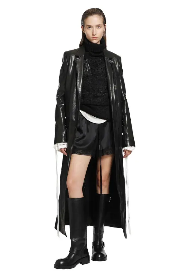 ANN DEMEULEMEESTER Virva Vintage Lux Grained Leather Coat - Black