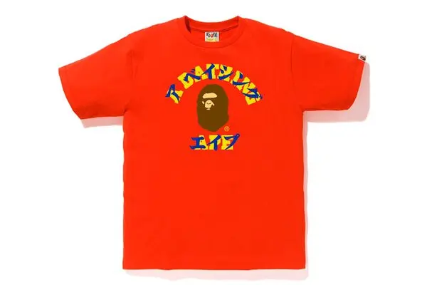 A BATHING APE Bicolor Katakana College Tee Shirt - Orange