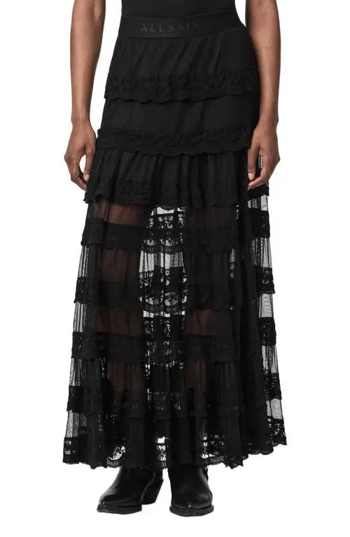 ALLSAINTS Maggie Lace Ruffle Maxi Skirt - Black