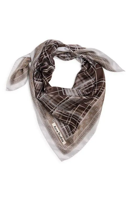 Acne Studios Volta Check Organic Silk Square Scarf - Grey/brown