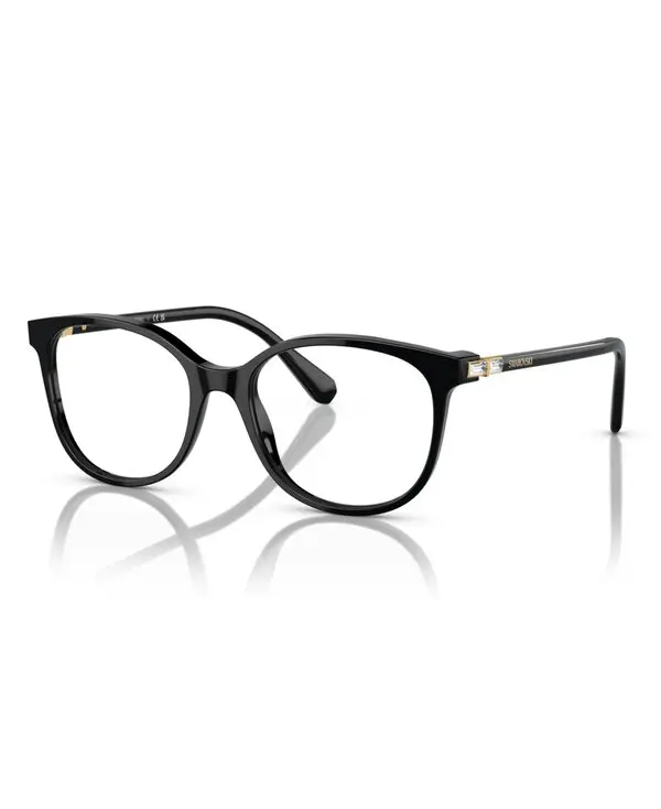 SWAROVSKI Square Eyeglasses With Baguette Crystals - Solid Black