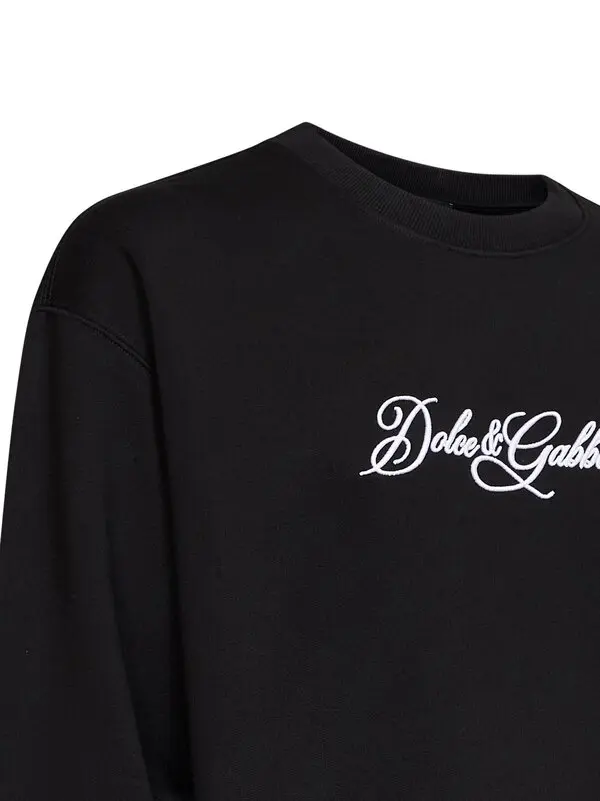 Dolce & Gabbana Black Cotton Embroidered Crewneck Sweatshirt