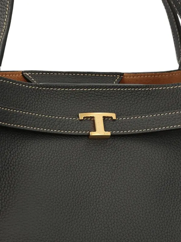 TOD'S T Signature Mini Shopping Bag In Calfskin Leather - Black
