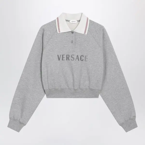 Versace Cropped Cotton Polo Sweatshirt - Gray