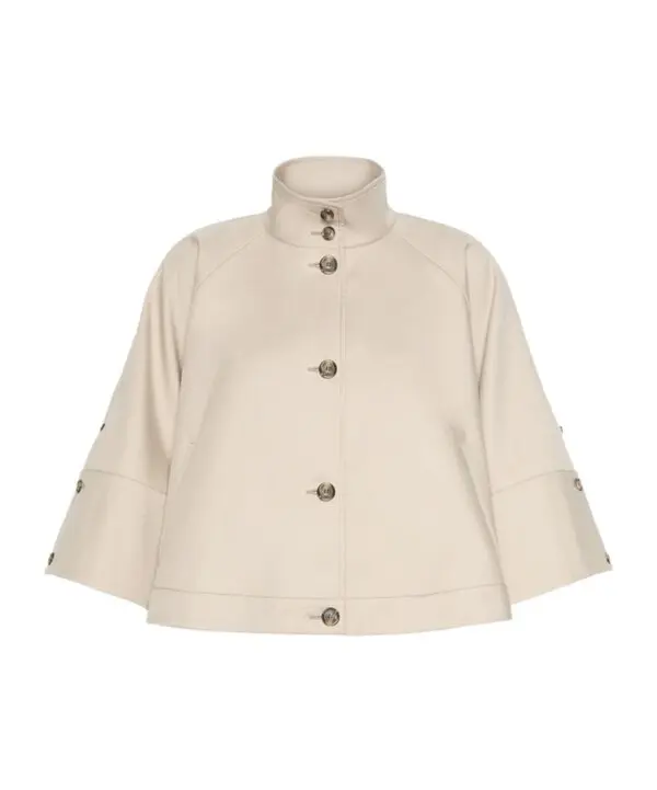 Max Mara Flared Shawl With High Neck And Raglan Sleeves - Stone Color