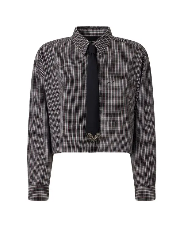 Pinko Embroidered Cotton Shirt With Tie Detail - Nero/bianco/rosso