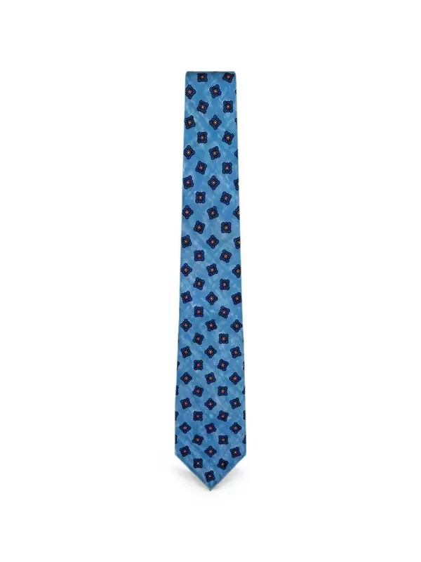 Kiton Floral-print Silk-twill Tie - Blue