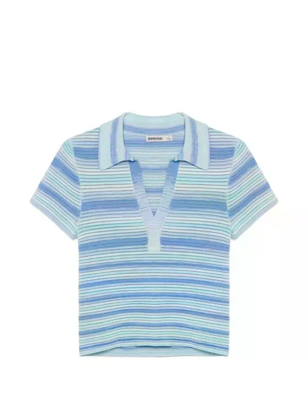 Simkhai Paxton Horizontal-stripe Knit Polo Collar T-shirt - Blue